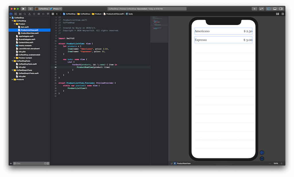 建立第一個 Swiftui App:day 4 List Hstack Text Spacer Waynes Talk